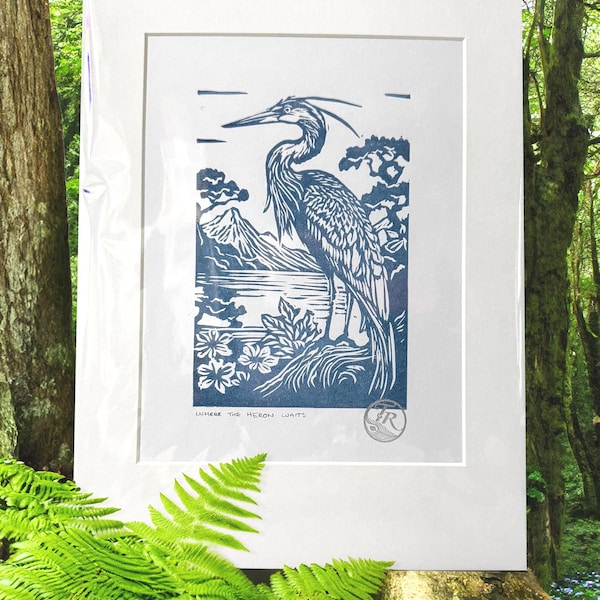Woodblock Prints Heron - Etsy UK