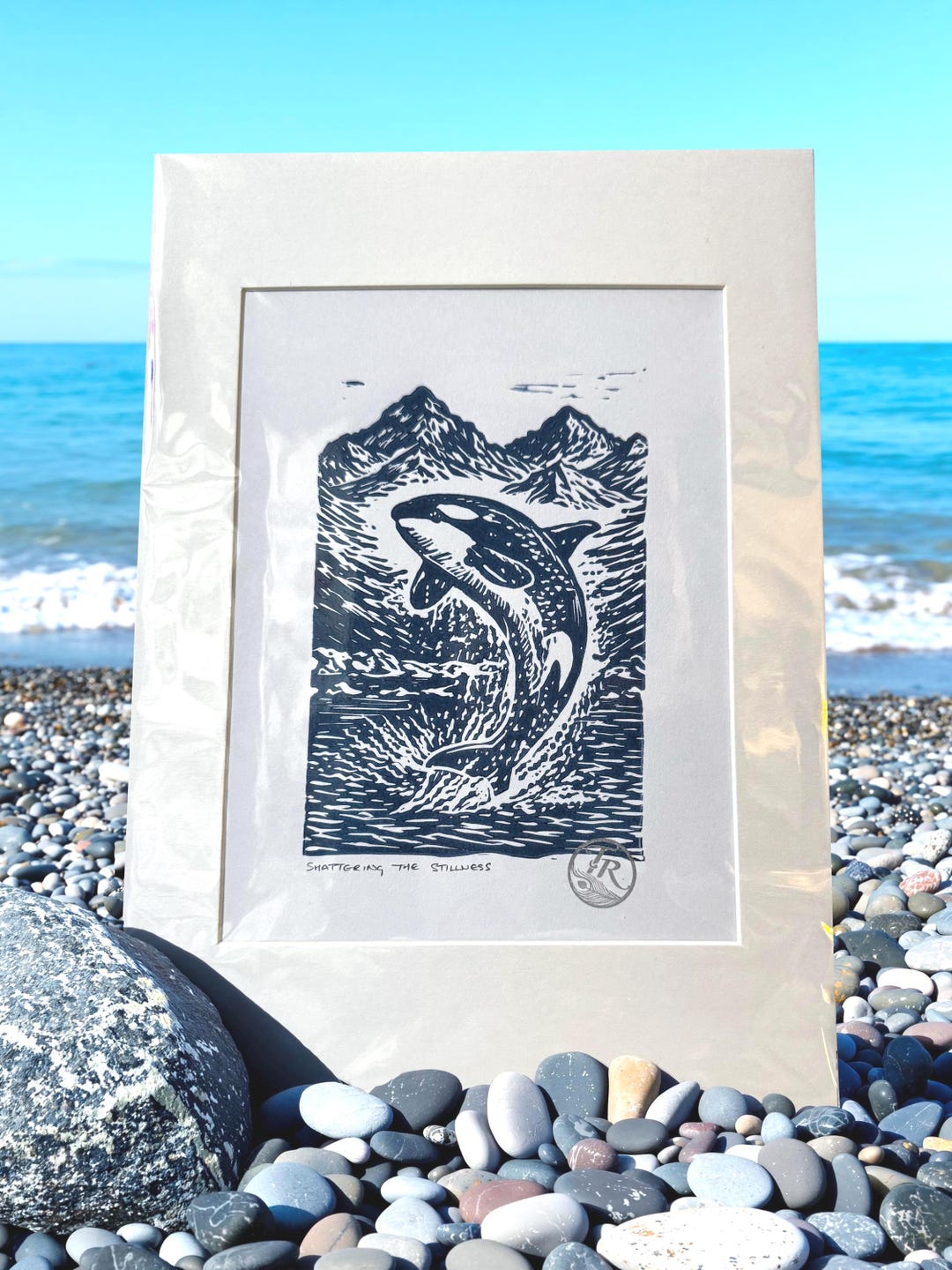 Shattering the Stillness: Original Orca Lino Print/ Linocut, Hand ...