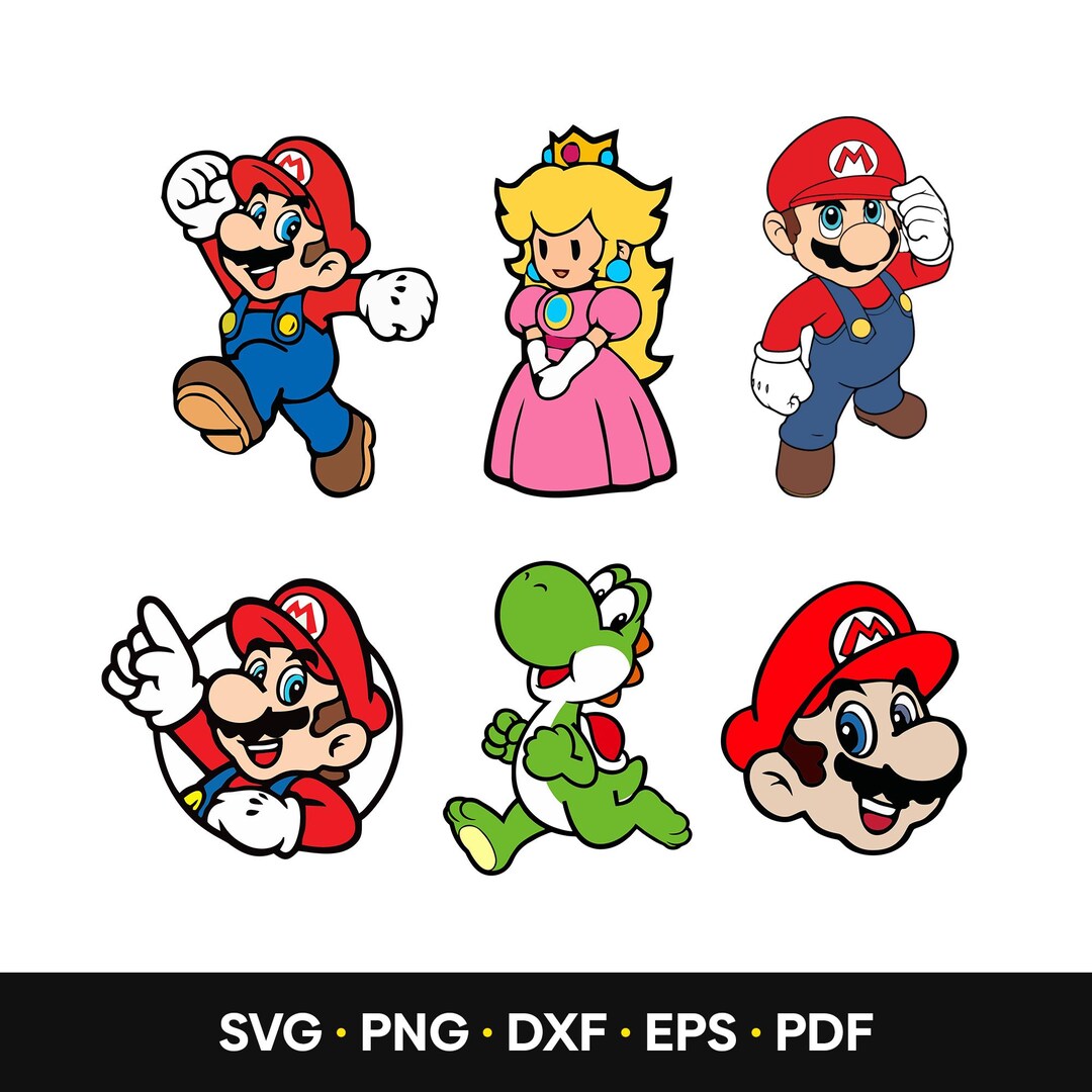6 Pcs. Super Mario Cartoon Characters SVG Pack - Digital File, Instant ...