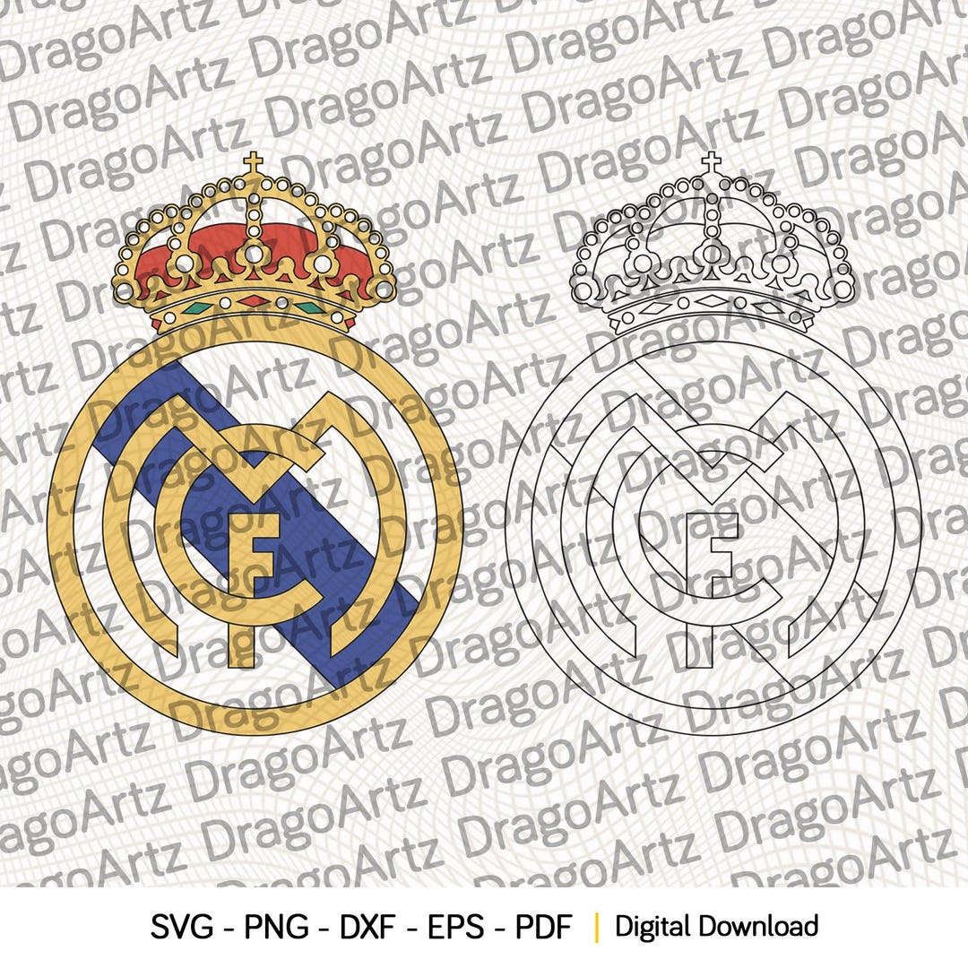 Real Madrid Color and Outline Logo UEFA Champions League SVG PNG Dxf ...