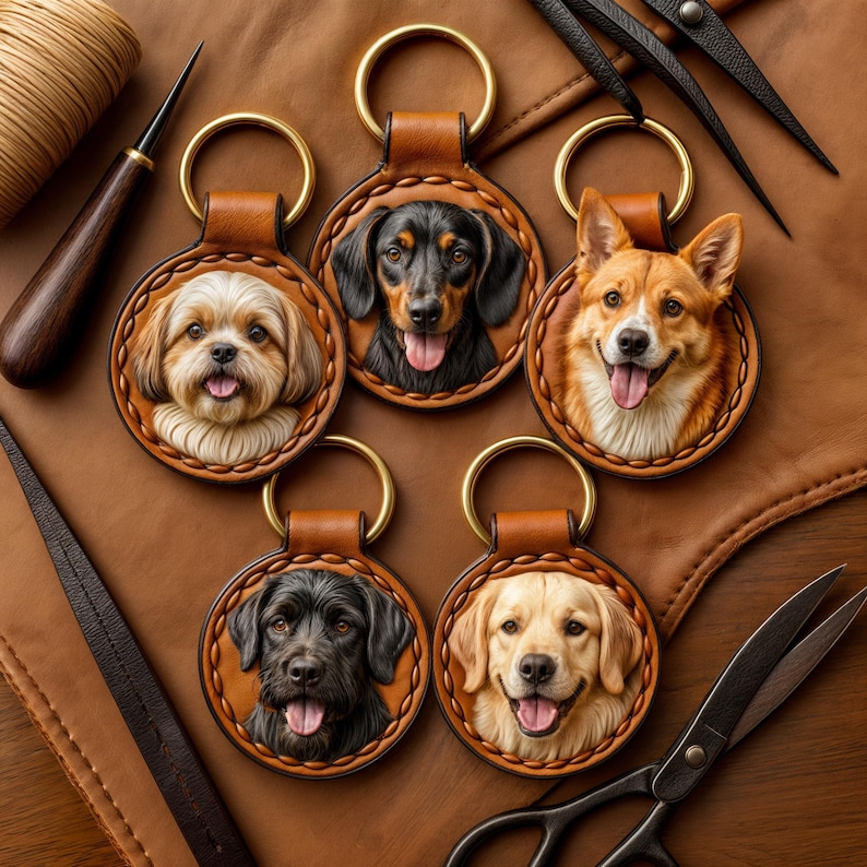 Custom Leather Dog Keychain, 3D Hand-carved Dog Portrait,personalized ...