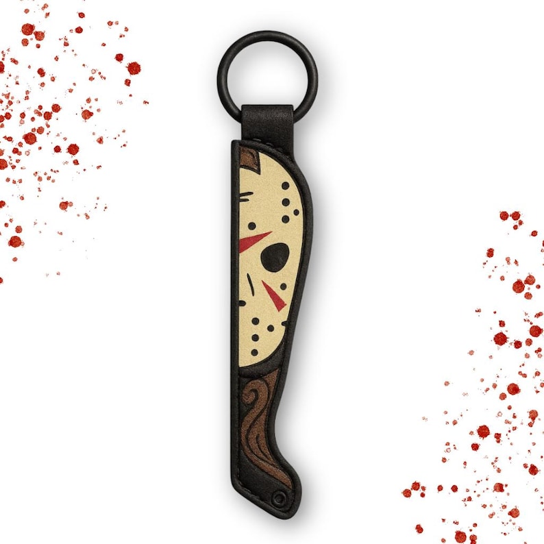 Jason Voorhees Leather Keychain, Horror Movie Keychain Set, Handcrafted ...