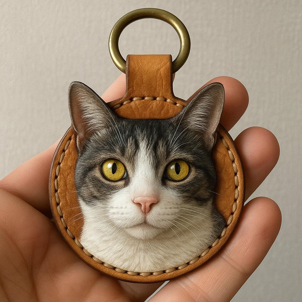Custom Leather Cat Keychain – 3D Hand-carved Cat Portrait,personalized ...