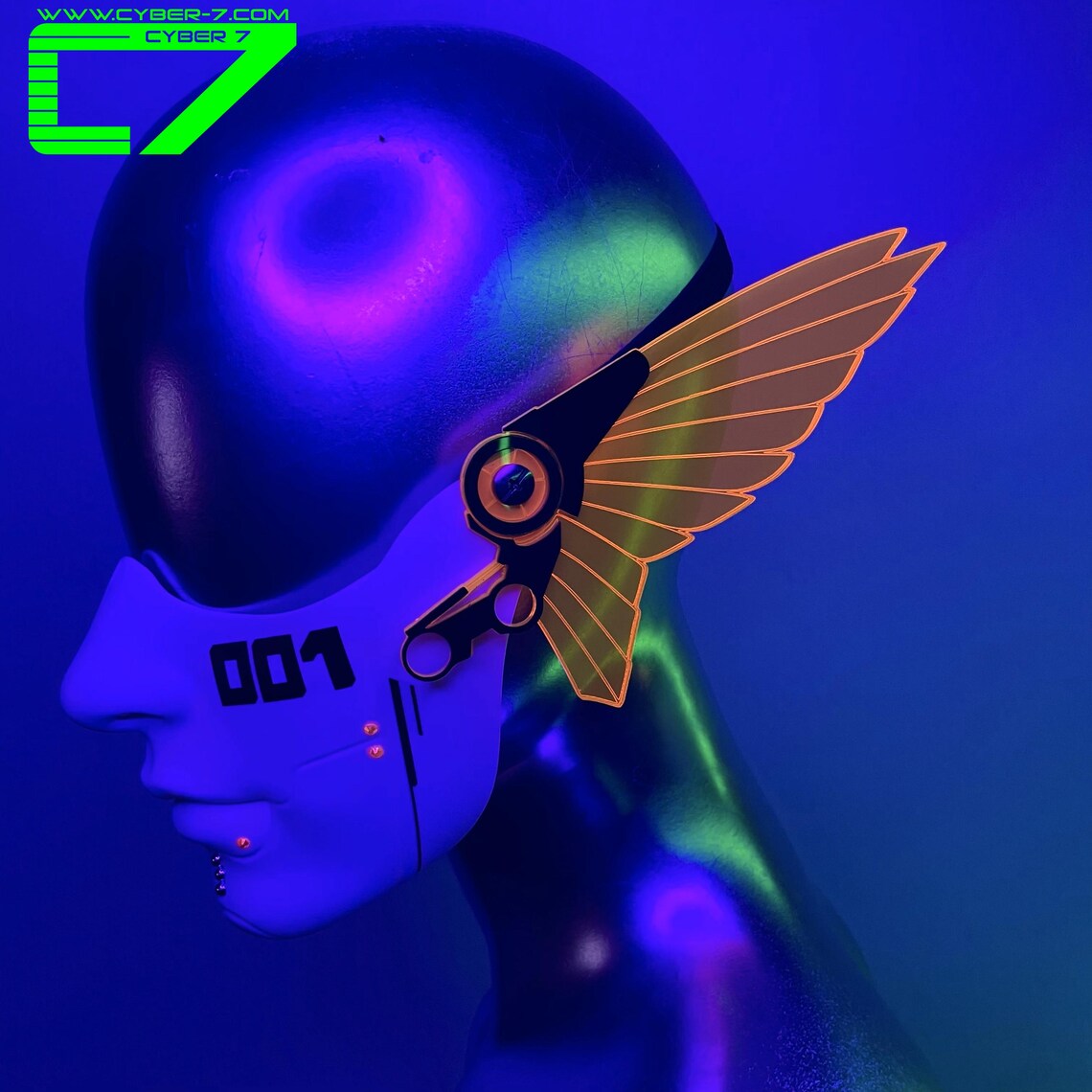 Cyberpunk Mecha Mask/half Face Mask With Fluorescent Neon Orange Mecha ...