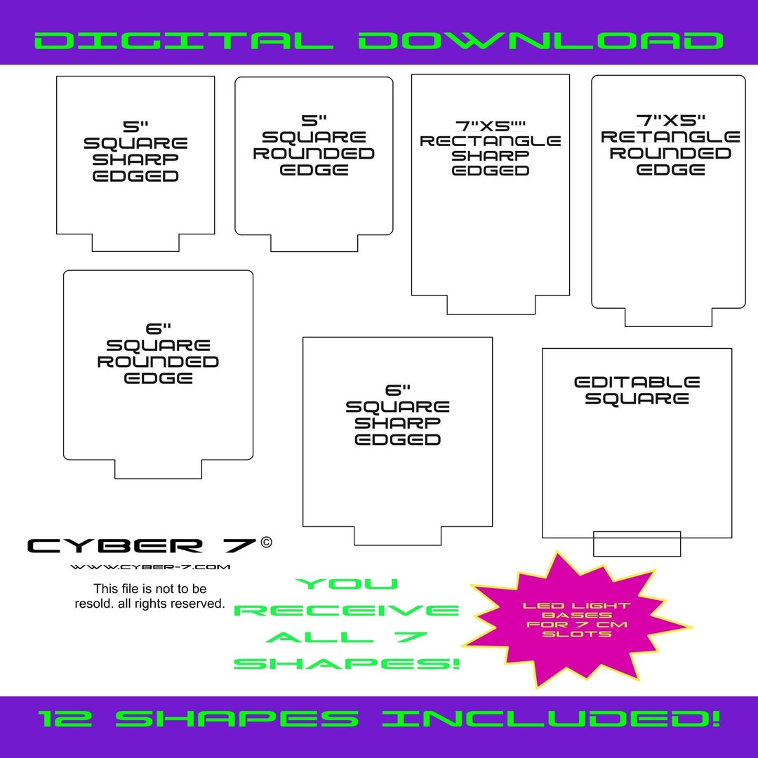LED Light Base Shape Templates for Acrylic LED Lights/ Vector Digital ...