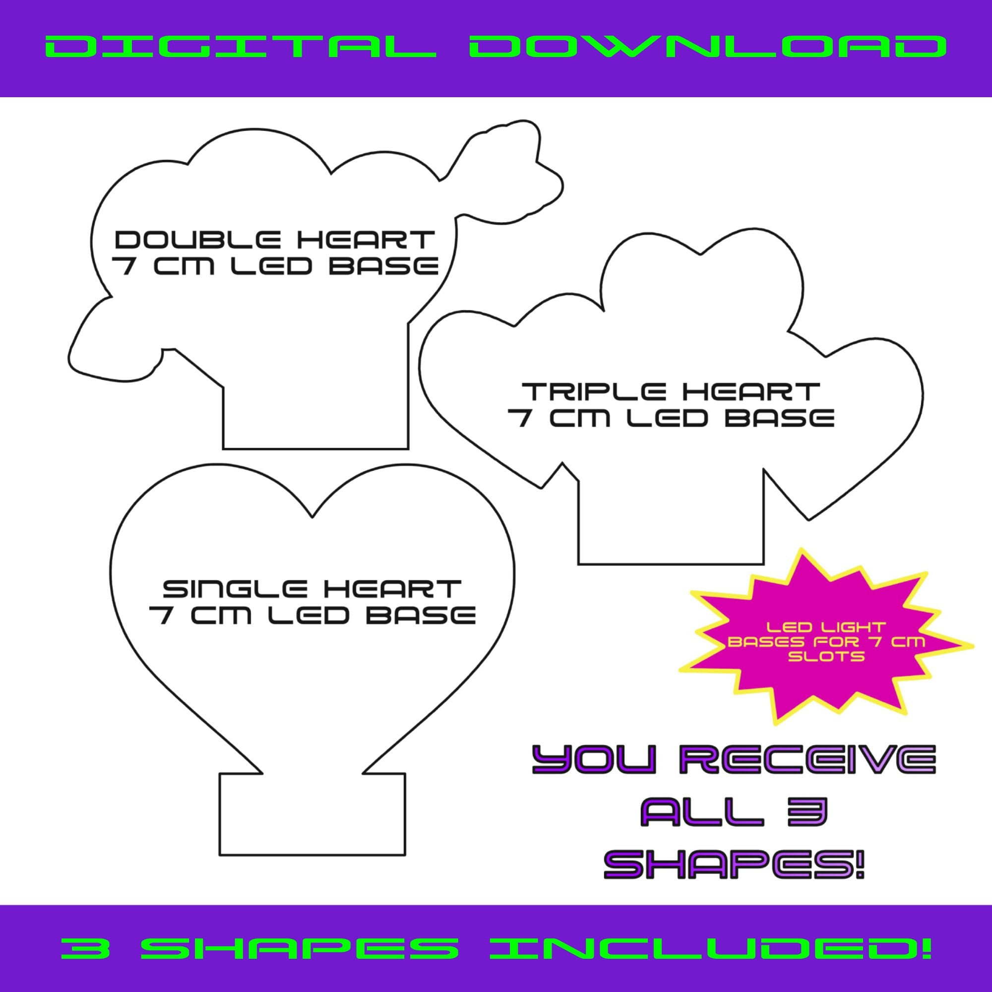 Heart LED Light Base Templates: Acrylic SVG Vector Cut Files (digital ...