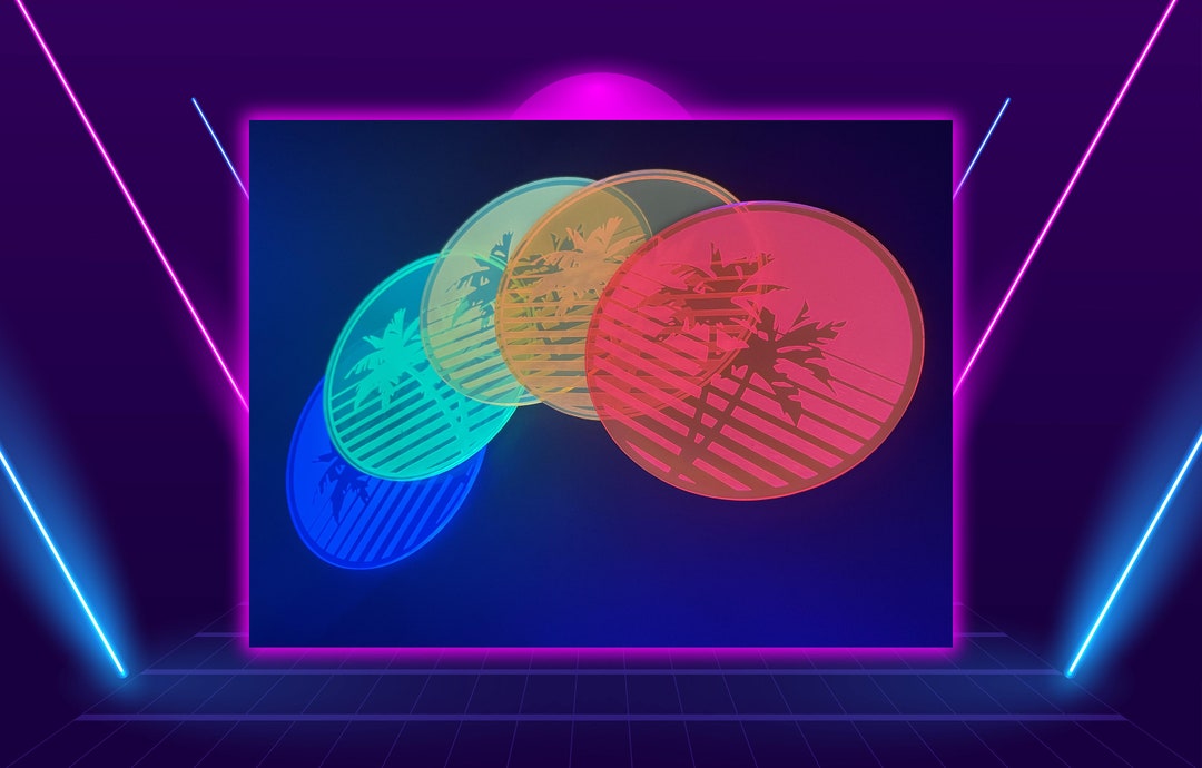 Vaporwave Palm Tree Sunset Coasters/5 Piece Set/fluorescent - Etsy