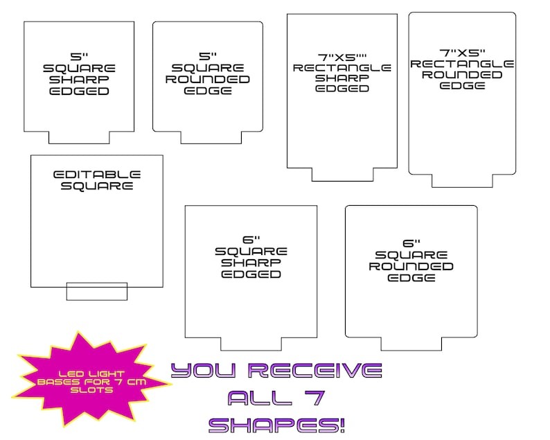 LED Light Base Shape Templates for Acrylic LED Lights/ Vector - Etsy