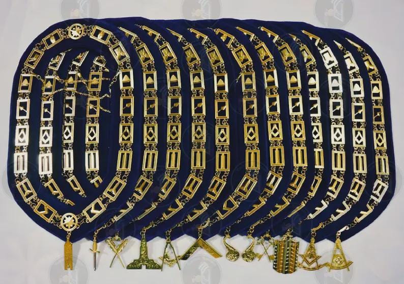 Masonic Regalia Blue Lodge Officers Gold Plated Chain Collars Set of 12 ...