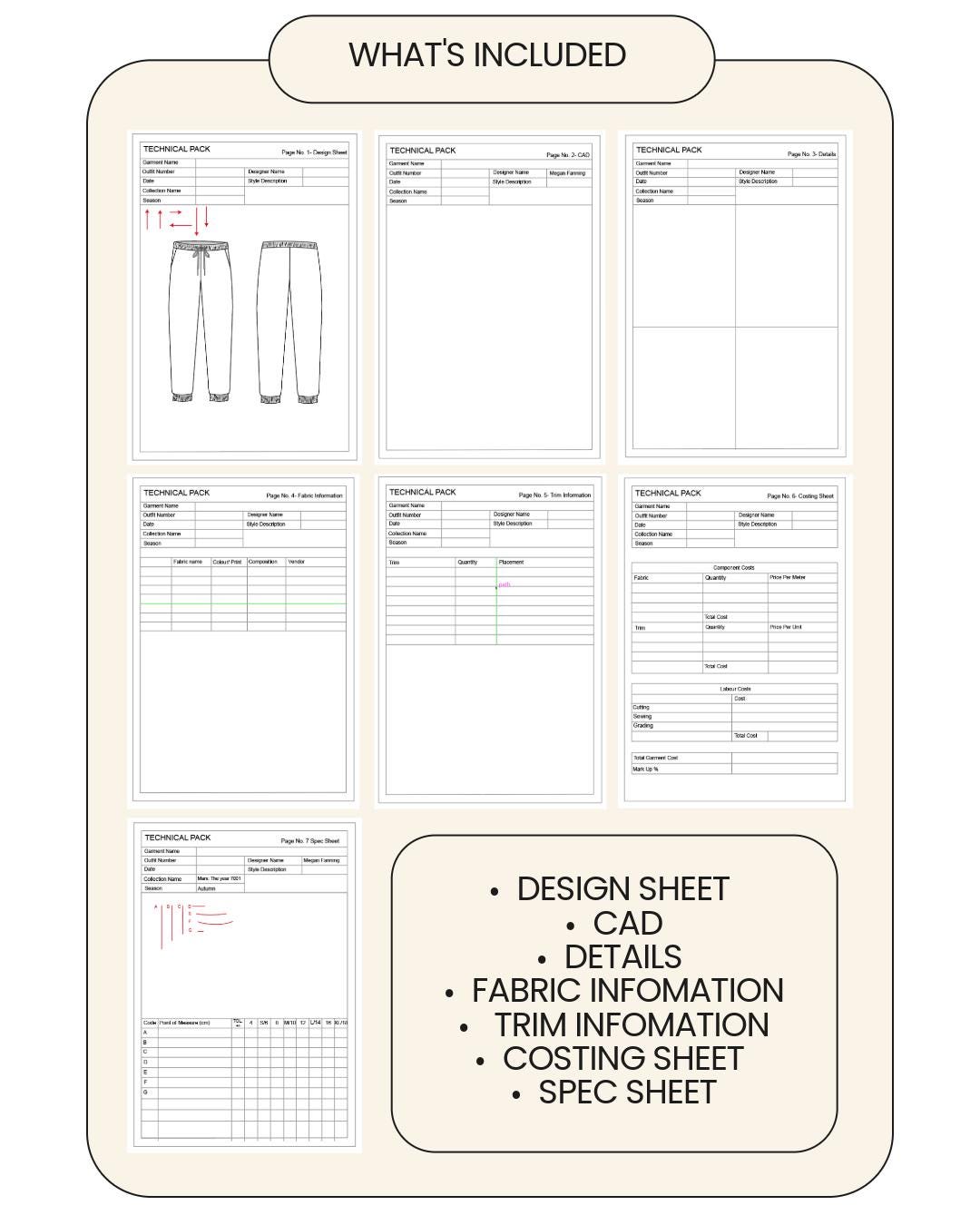 Fashion TECH PACK TEMPLATE Kit, Adobe Illustrator Editable Files, Bonus ...