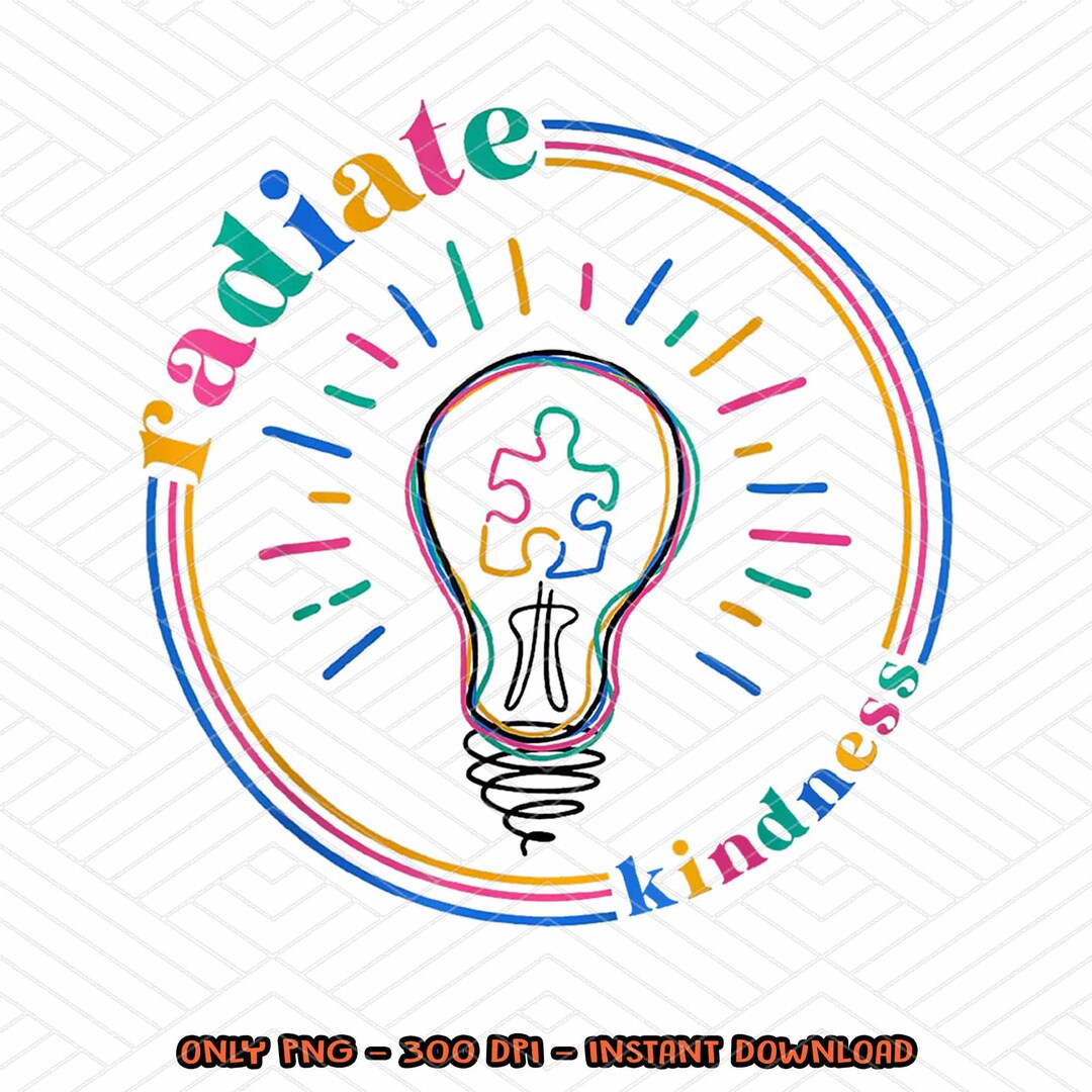 Radiate Kindness Retro Light Bulb Puzzle Autism Awareness Png, Autism ...