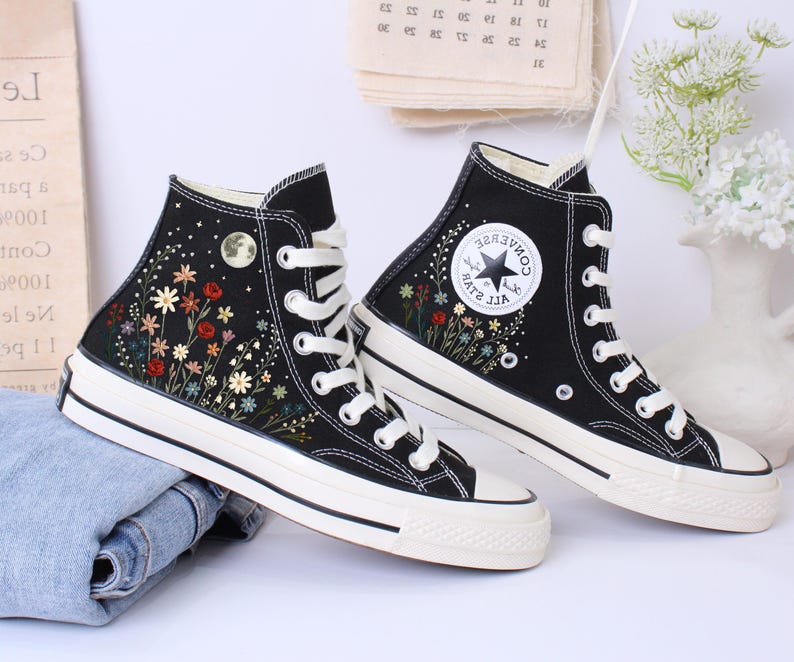 Embroidered Floral Converse Sneakers: Custom Hand-stitched Converse - Etsy