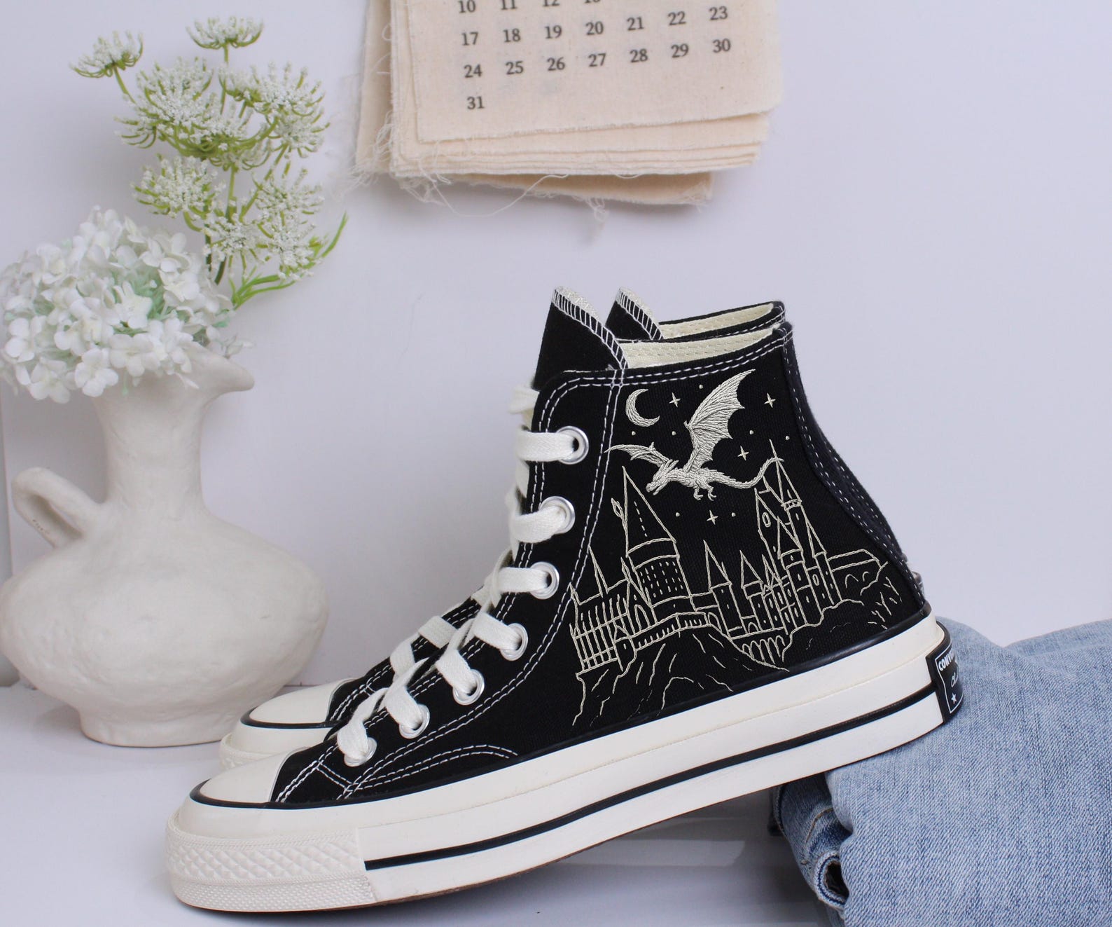 Embroidered Dragon Converse Chuck Taylor: Custom Wizard Converse - Etsy