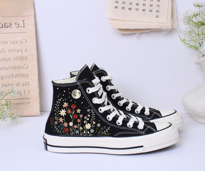 Embroidered Floral Converse Sneakers: Custom Hand-stitched Converse - Etsy