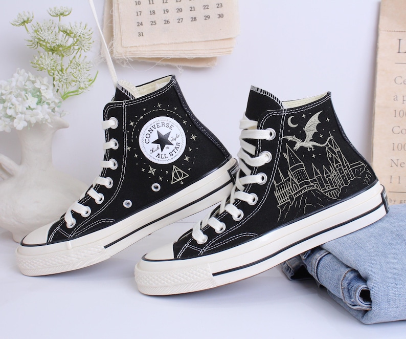 Embroidered Dragon Converse Chuck Taylor: Custom Wizard Converse - Etsy