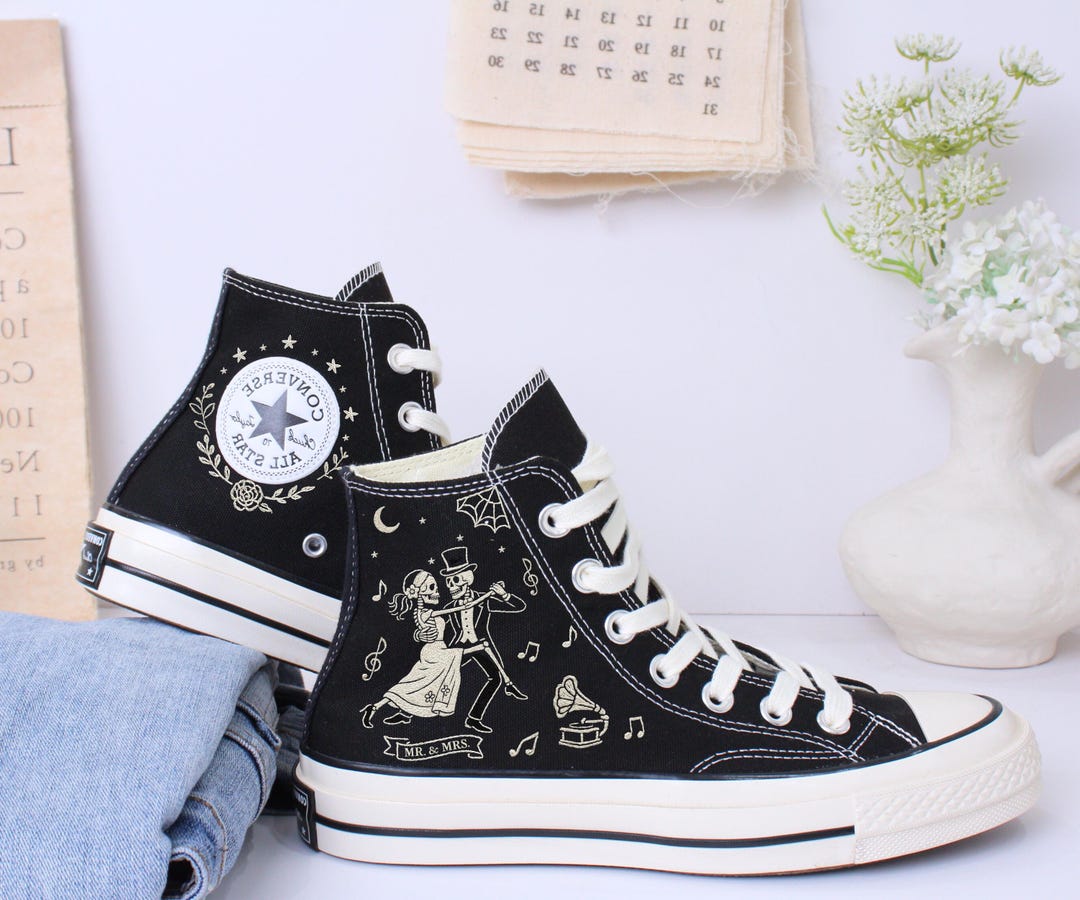 Embroidered Skeleton Wedding Converse High Tops - Gothic Mr & Mrs - Etsy