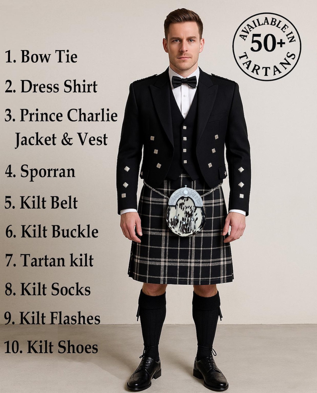 Men's Prince Charlie Jacket 10 Pieces Complete Wedding Kilt Outfit ...