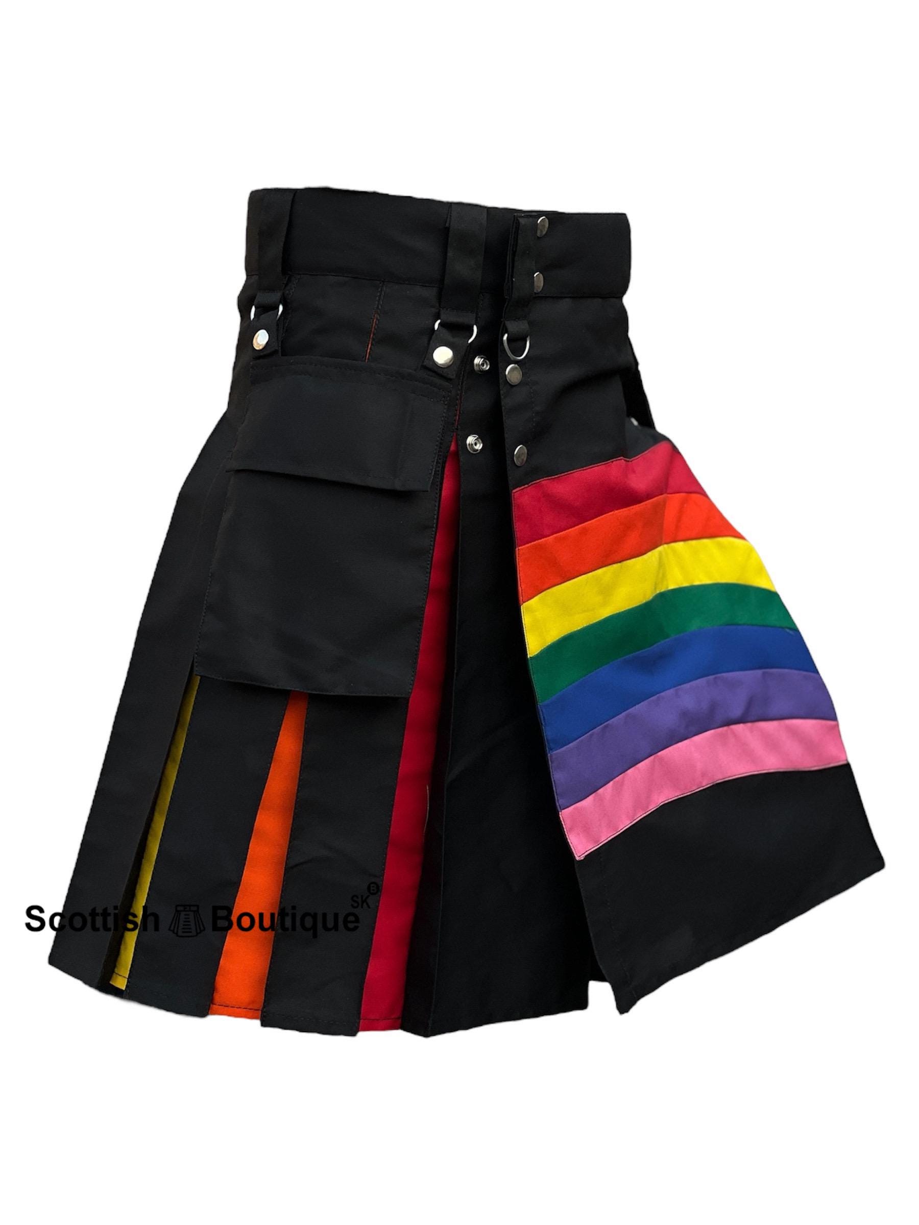 Men's Rainbow Pride Kilt in Colorful Pleats Fashion Hybrid Kilt Sizes ...