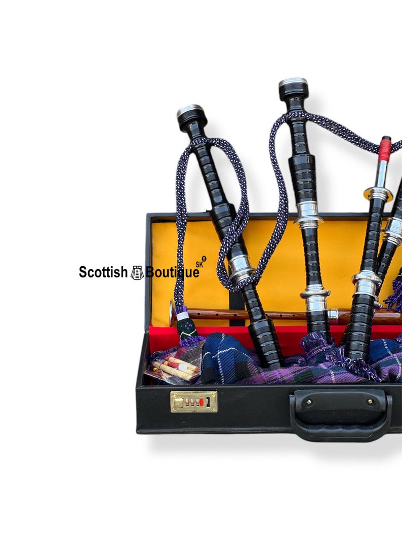Full Size Professional Black Bagpipe Rosewood Silver Mounts Pride of ...