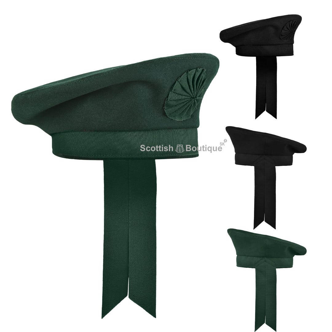 Caubeen Beret Scottish Irish Hat Balmoral Beret Green and Black ...