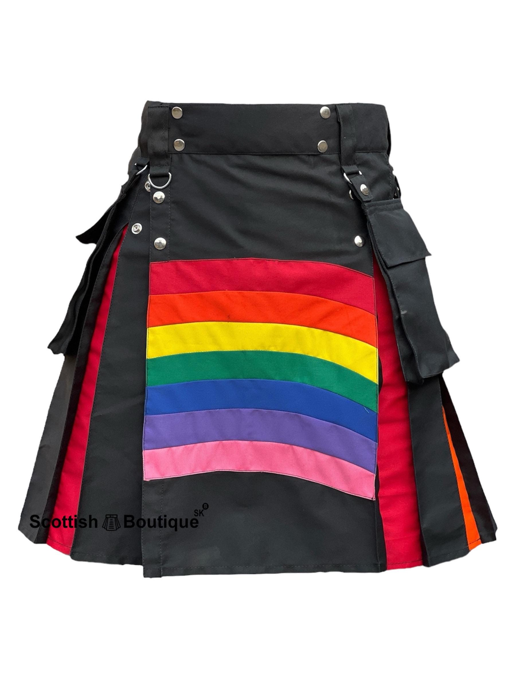Men's Rainbow Pride Kilt in Colorful Pleats Fashion Hybrid Kilt Sizes ...
