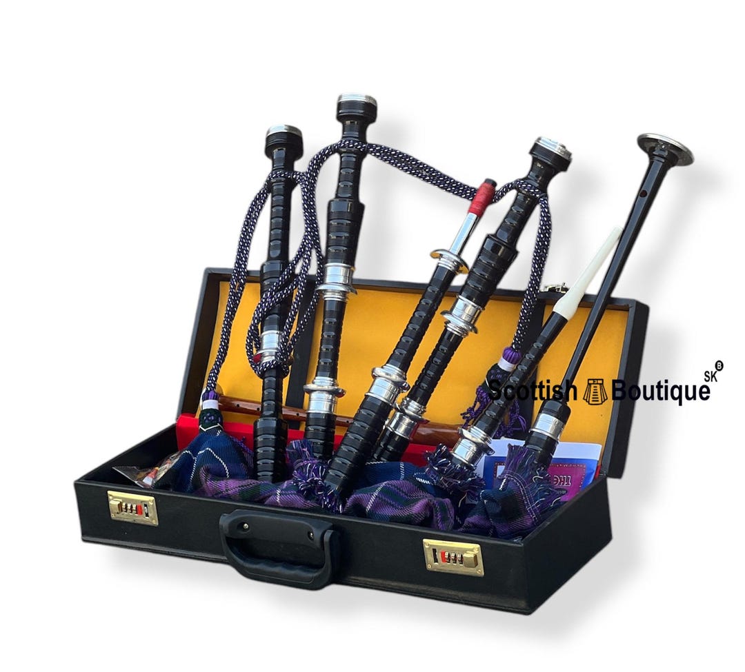 Full Size Professional Black Bagpipe Rosewood Silver Mounts Pride of ...