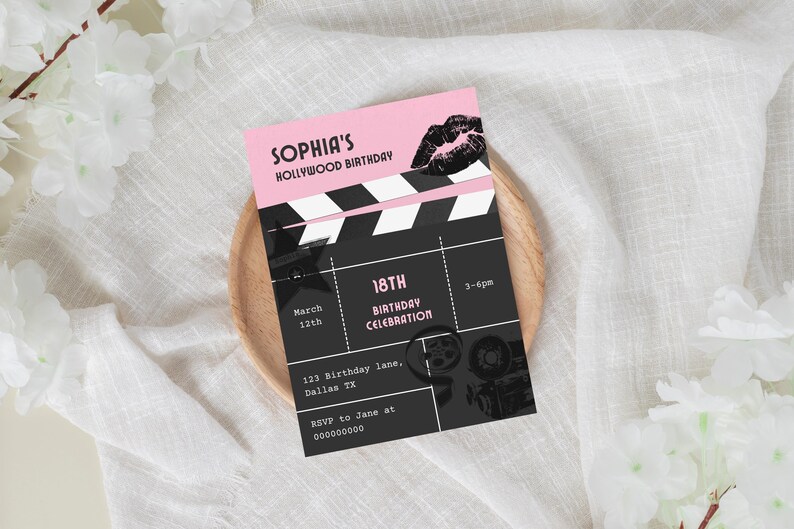 Old Hollywood Theme, Birthday Invitation, Canva Template - Etsy