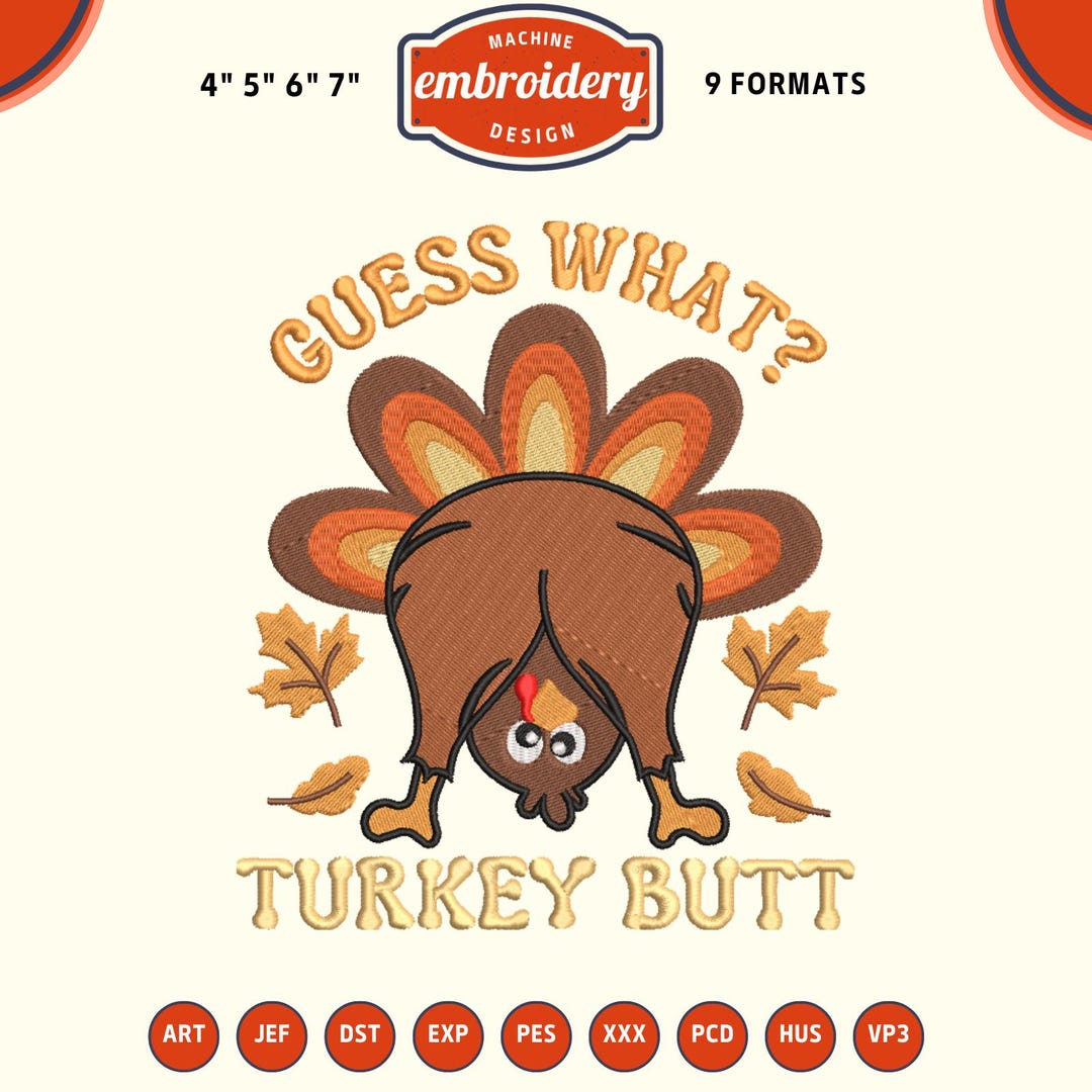 Funny Turkey Butt Embroidery Design, Thanksgiving (digital Files) - Etsy