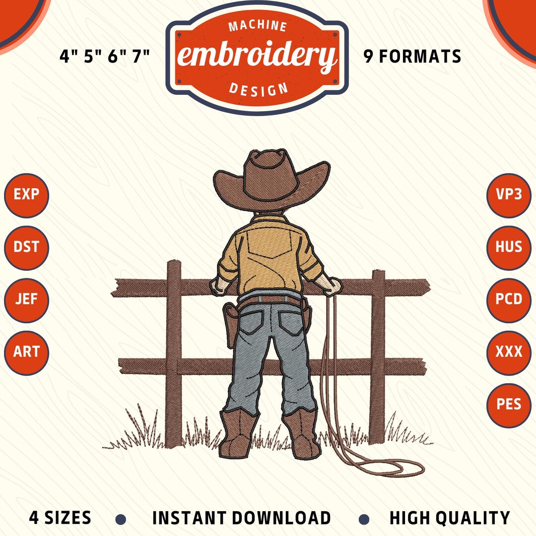 Cowboy Machine Embroidery Design, 4th of July, DST PES File (digital ...