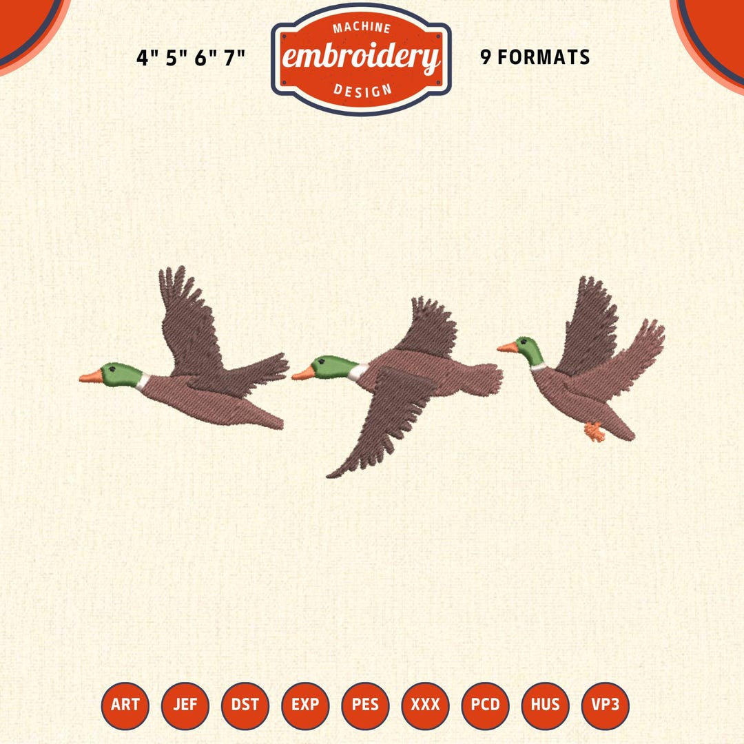 Cute Flying Ducks Embroidery Design, DST PES File for Embroidery ...