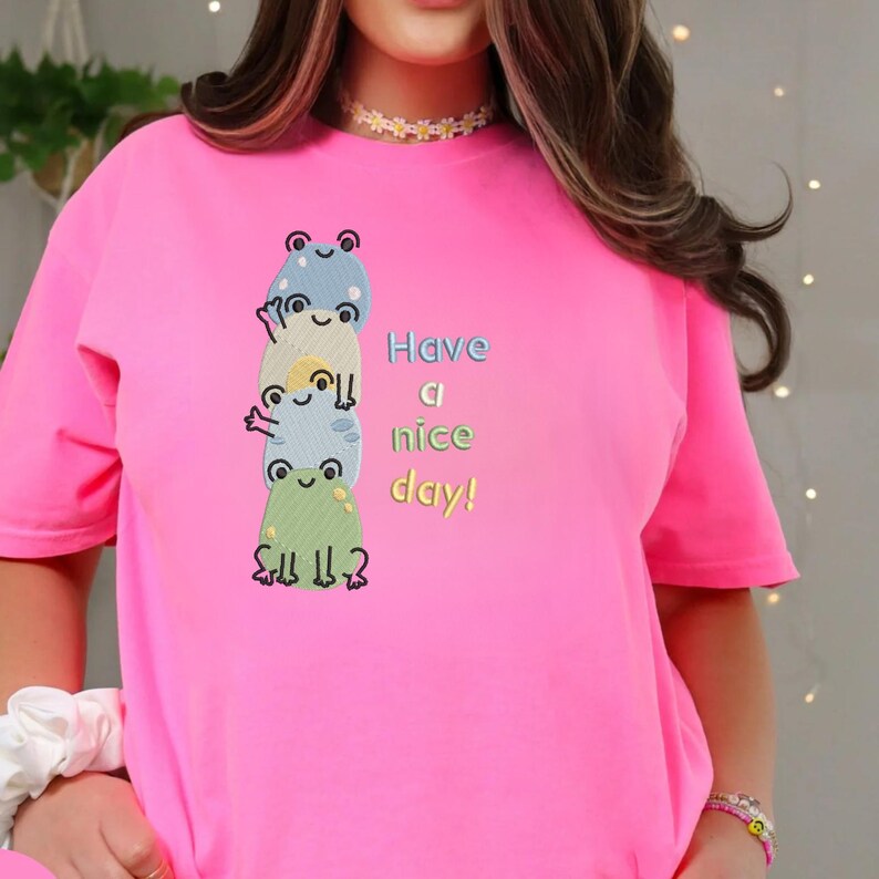 Have a Nice Day Frogs Machine Embroidery File, Funny Frog Embroidery ...