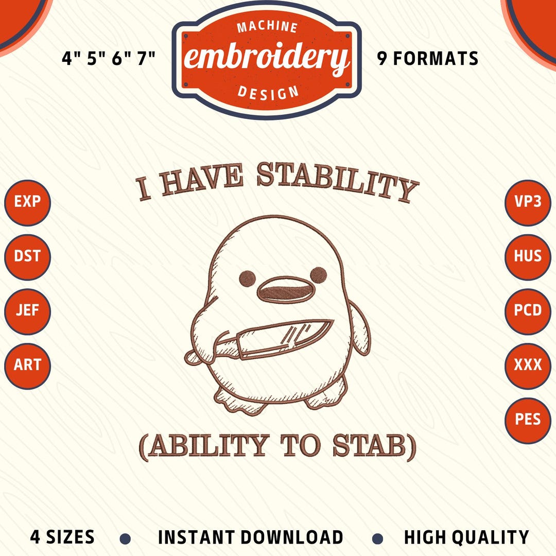 Funny Duck Embroidery Design, "i Have Stability" (DST, PES) - Etsy