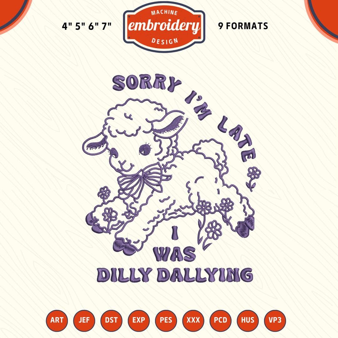 Dilly Dallying Embroidery File, Cute Sheep Embroidery Design, DST PES ...