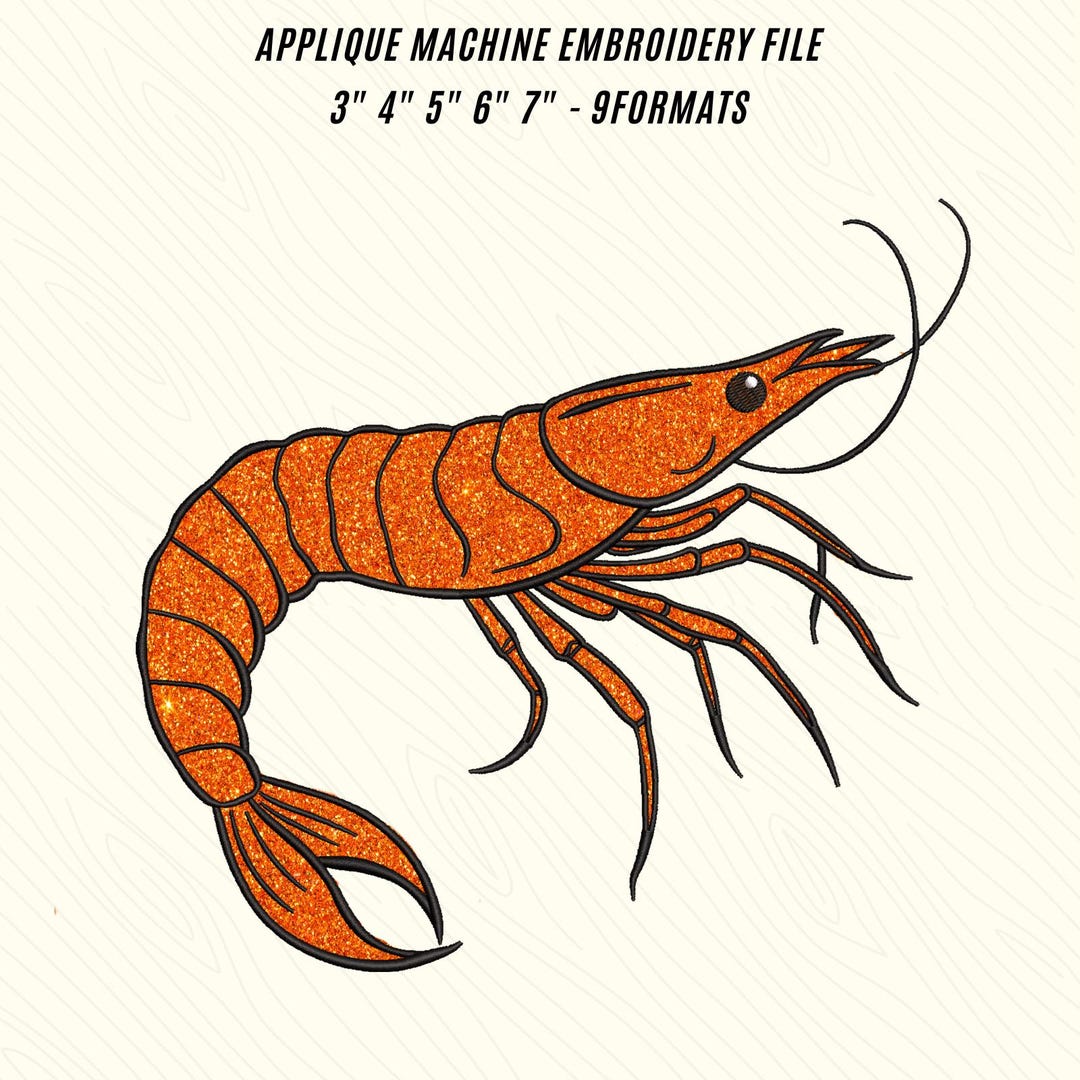 Shrimp Applique Embroidery Design, Sea Animal Embroidery Design, Ocean ...