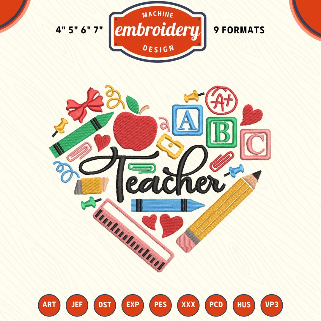 Teacher Embroidery Design: Back to School Machine Embroidery File (DST ...