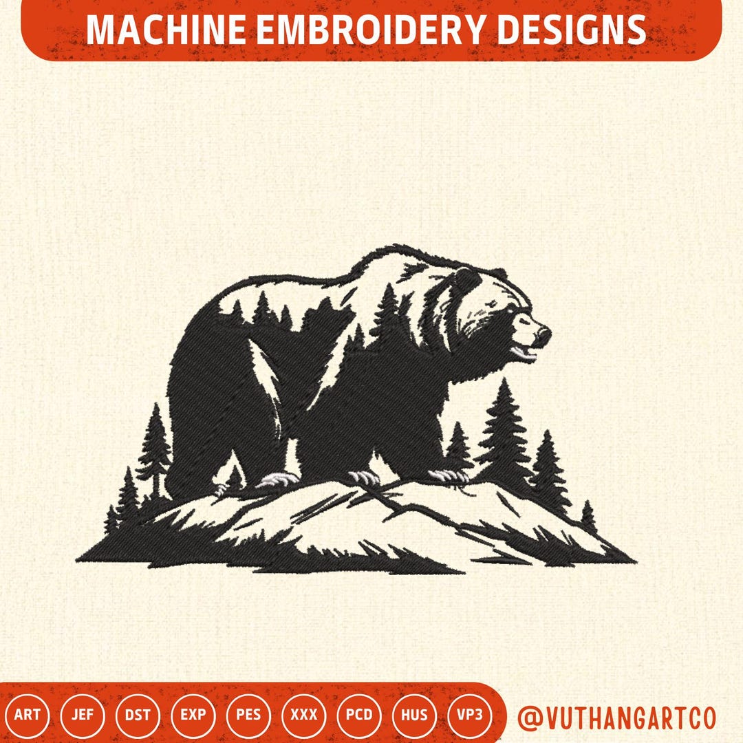 Bear Embroidery Design, DST PES File for Embroidery Machine, Digital ...