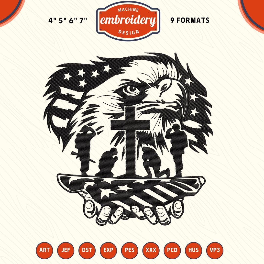 US Eagle Soldier Embroidery File, Military Pattern Embroidery Design ...