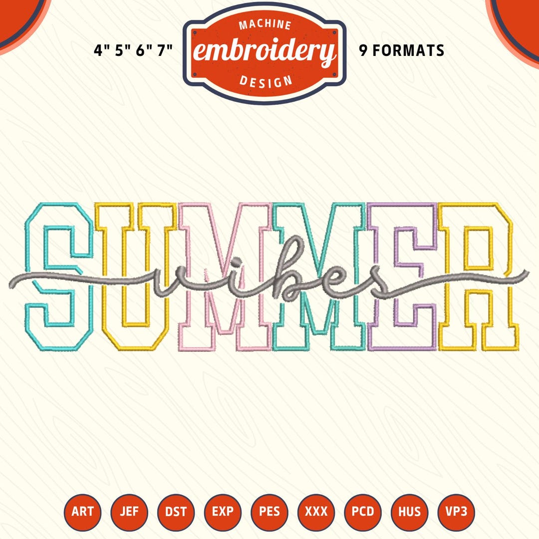 Summer Embroidery Designs, Summer Vibes Embroidery Design, Summer Time ...