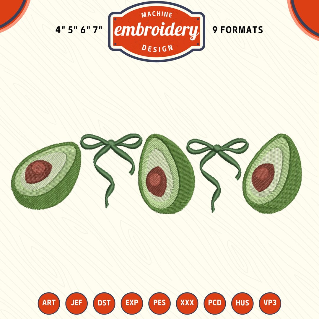 Coquette Avocado Embroidery Designs, Summer Fruits Embroidery Design ...
