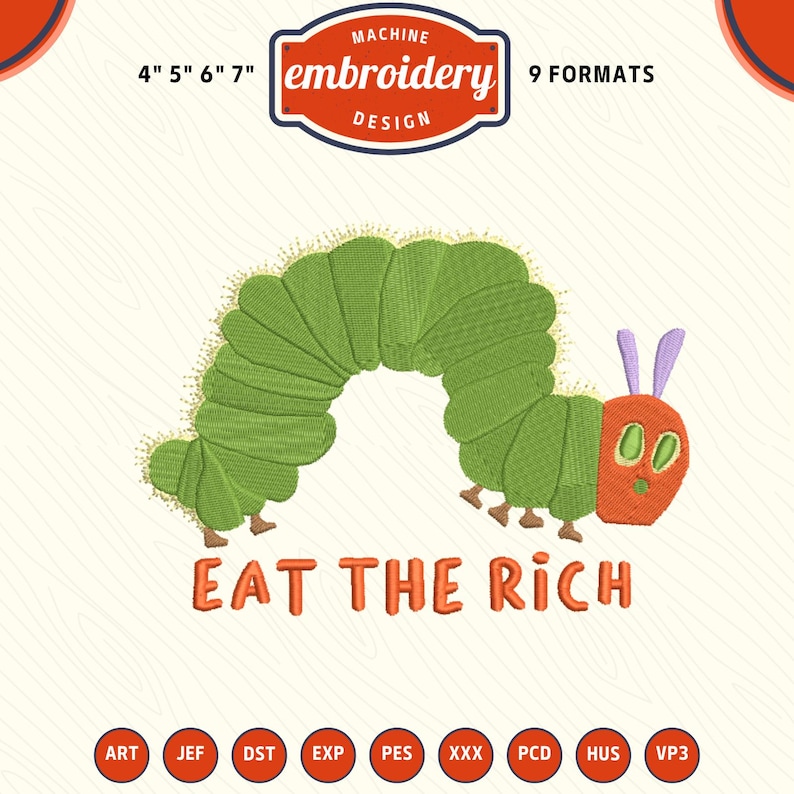 Eat the Rich Embroidery File, Funny Worm Embroidery Design, DST PES ...