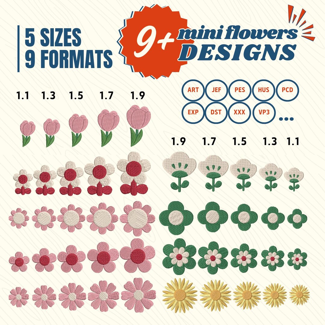 Mini Flowers Machine Embroidery File, Floral Design (DST, PES) - Etsy