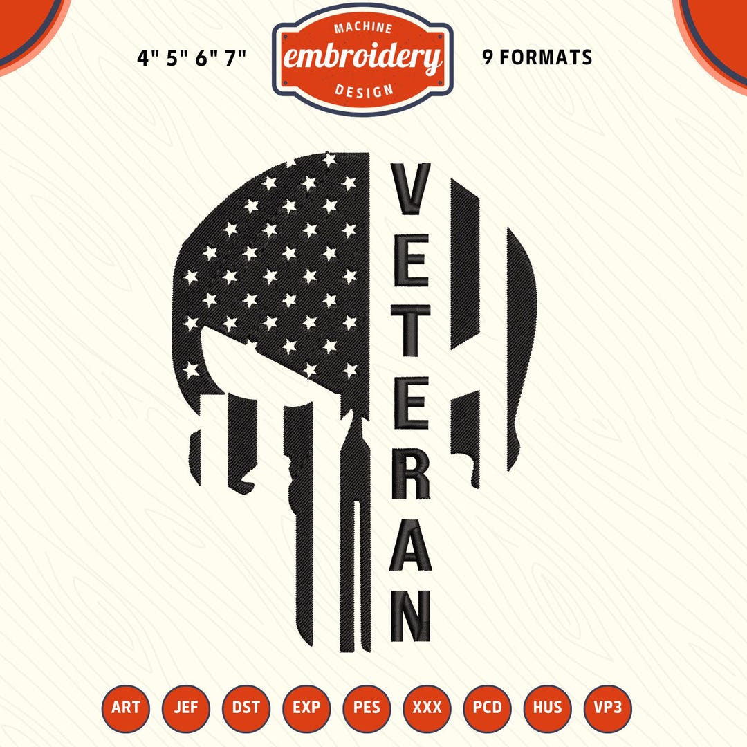 Veteran Skull Embroidery Design, Patriotic, Military (DST PES File) - Etsy