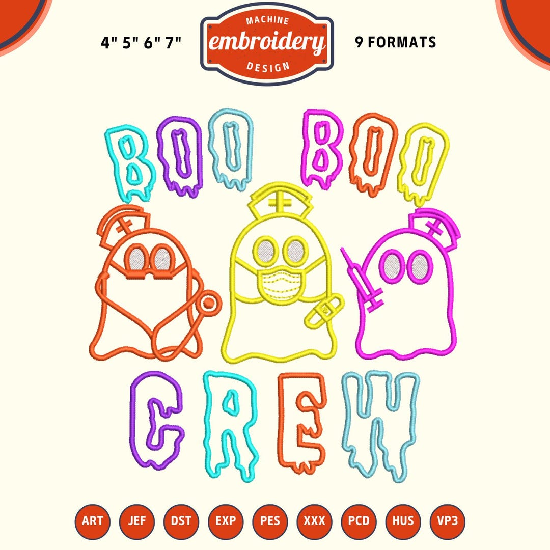 Neon Boo Boo Crew Embroidery Design, Spooky Nurse (digital Files for ...