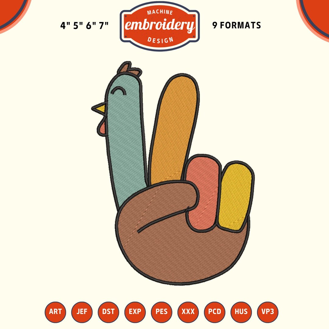 Peace Sign Turkey Machine Embroidery Files, Funny Thanksgiving ...