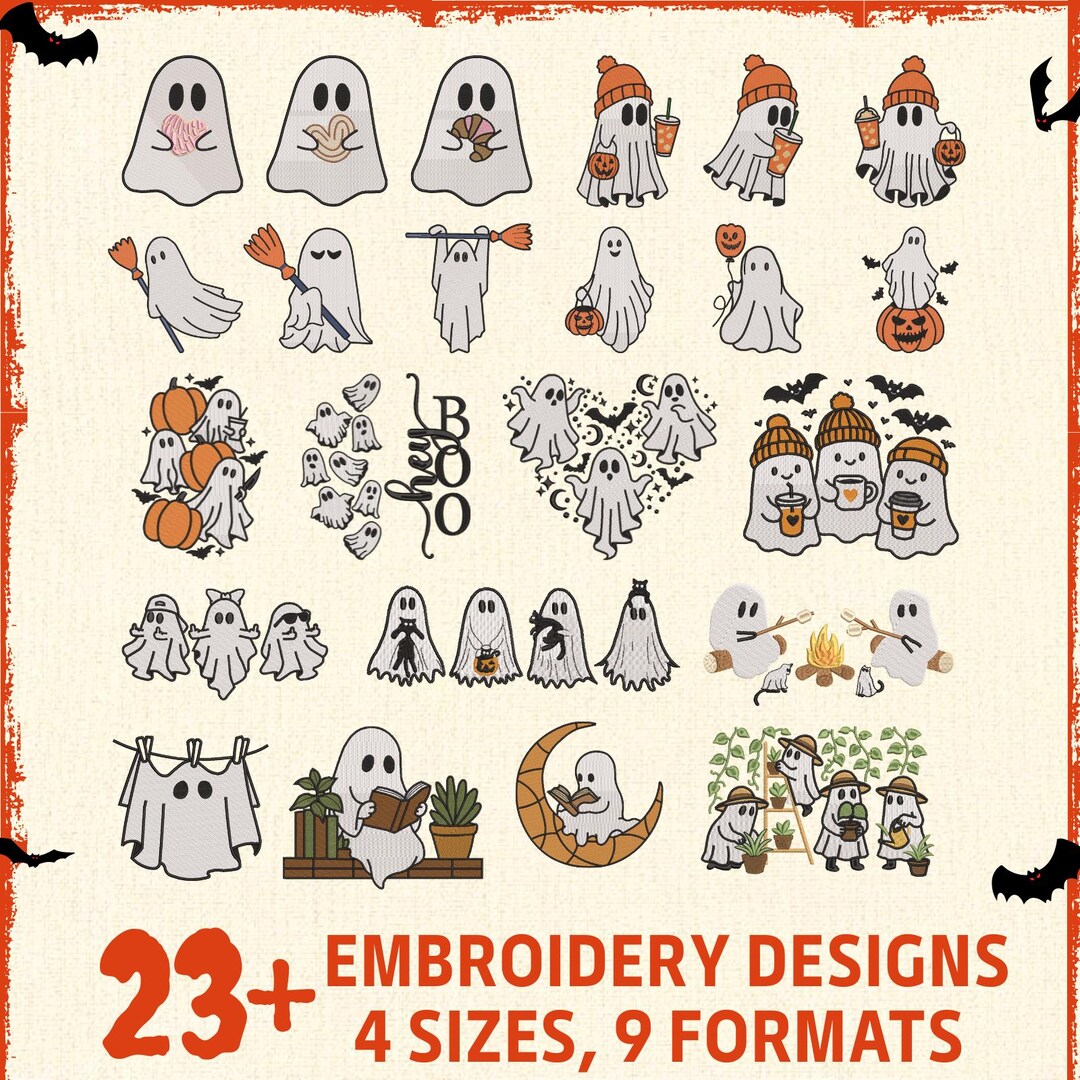 Halloween Ghost Bundle Machine Embroidery Files, Spooky Season ...