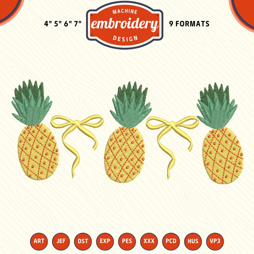 Coquette Pineapples Embroidery Designs, Summer Fruits Embroidery Design, Summer Time Machine ...