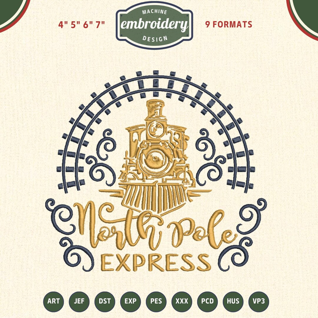 Vintage North Pole Express Embroidery Design, Christmas Machine ...
