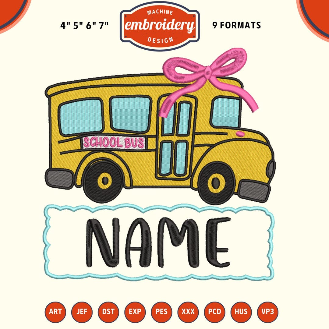 School Bus Embroidery Design, Coquette Bow, Teacher Gift (PES File) - Etsy