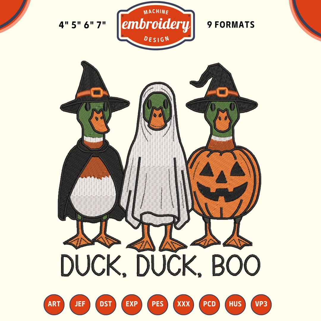 Duck Duck Boo Machine Embroidery Files, Halloween Embroidery, Digital ...