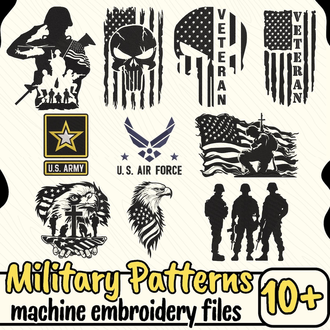 Military Pattern Embroidery Designs, Veteran, DST PES Files (digital ...